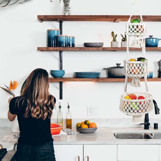 Fruitmand hangend 3 etages fruit hangmand, macramé hangmand voor groenten en fruit,... | bol