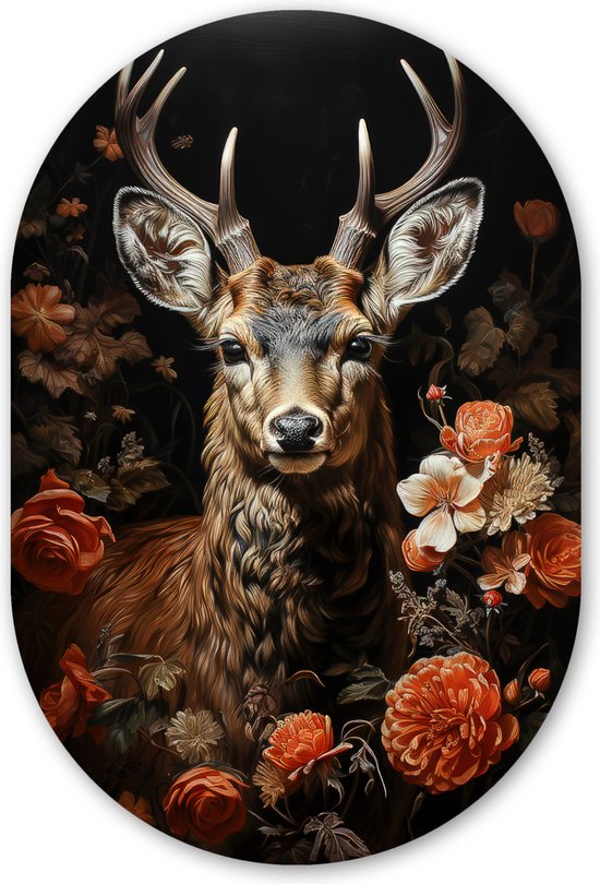 Muurovaal 40x60 cm - Wandovaal Hert - Dier - Bloemen - Natuur ...