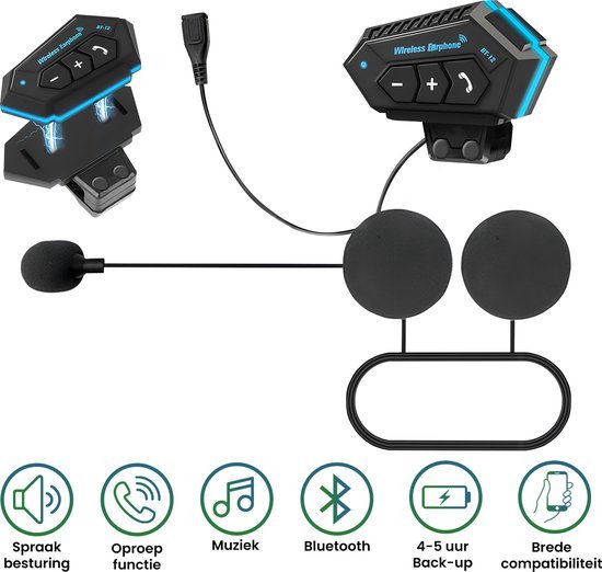 T-king Bluetooth Motorhelm Headset - Communicatiesysteem - IP67 ...