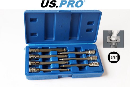 Inbus doppenset met lange Inbus dopppen met kogelkop 3/8" 7-delig | bol