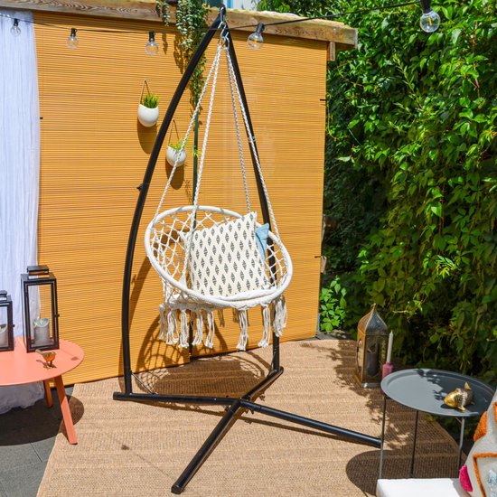 215cm Hangstoel Frame met Macramé Stoel - Metalen Standaard tot 120kg ...