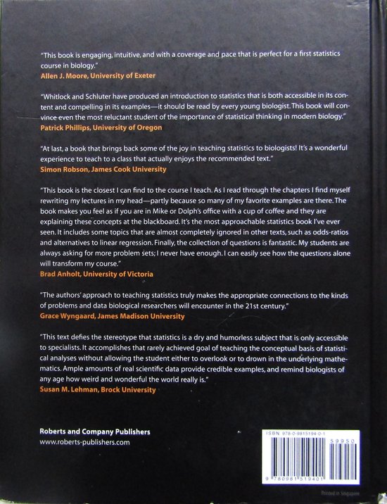 Analysis Of Biological Data | 9780981519401 | Michael Whitlock | Boeken ...