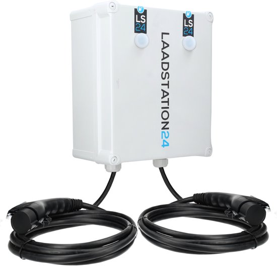 LS24 dubbele laadpaal type 2 2x16A (2x11kW) 5 meter kabel - wit ...