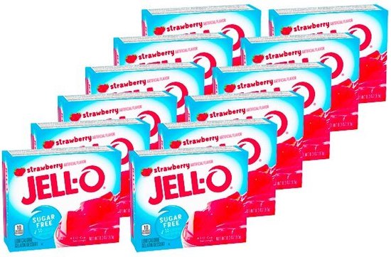 Jello | Aardbei Gelatine | Suikervrij | 12 stuks | 12 x 8,5 gram | bol