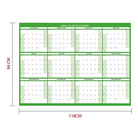 Jaarplanner 2024 - A0 - Groen - 118x84cm | bol