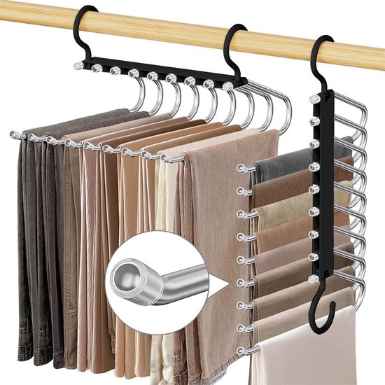 2 Stuks Broekhangers Kleerhangers Ruimtebesparend 9 Lagen Antislip 2 Stuks Broekhangers Kleerhangers Ruimtebesparend 9 Lagen Antislip