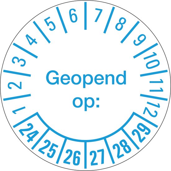Geopend op keuringssticker 24-29 op vel 40 mm - 10 per kaart | bol