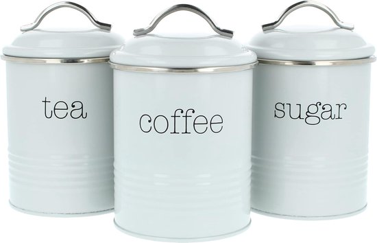 Set of 3 Storage Jars in Vintage Design, Round Coffee Tin Made of Metal ...
