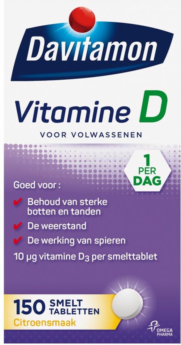 Davitamon Vitamine D Volwassen - vitamine D3 volwassenen - Smelttablet ...