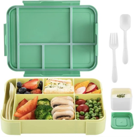 Bento Box - Lunchbox - Groen - Met 6 Compartimenten voor volwassenen en ...