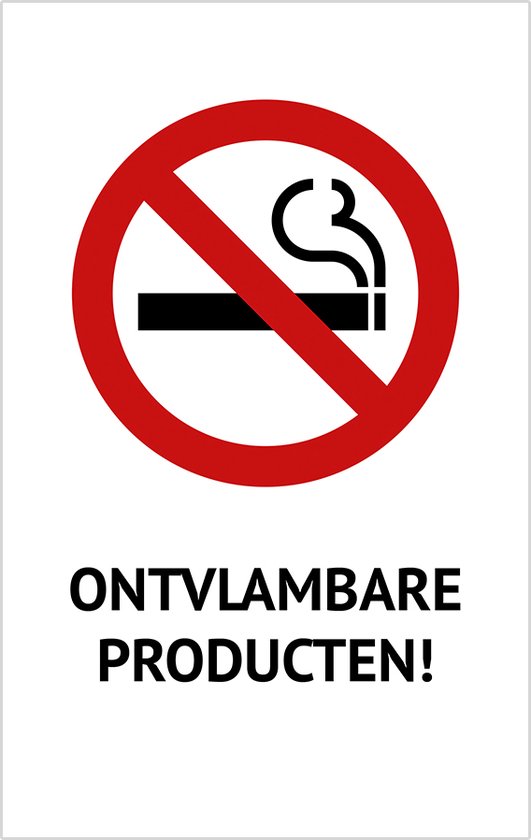 Pictogram/ sticker | 15 x 25 cm | Rookverbod - "Ontvlambare producten ...