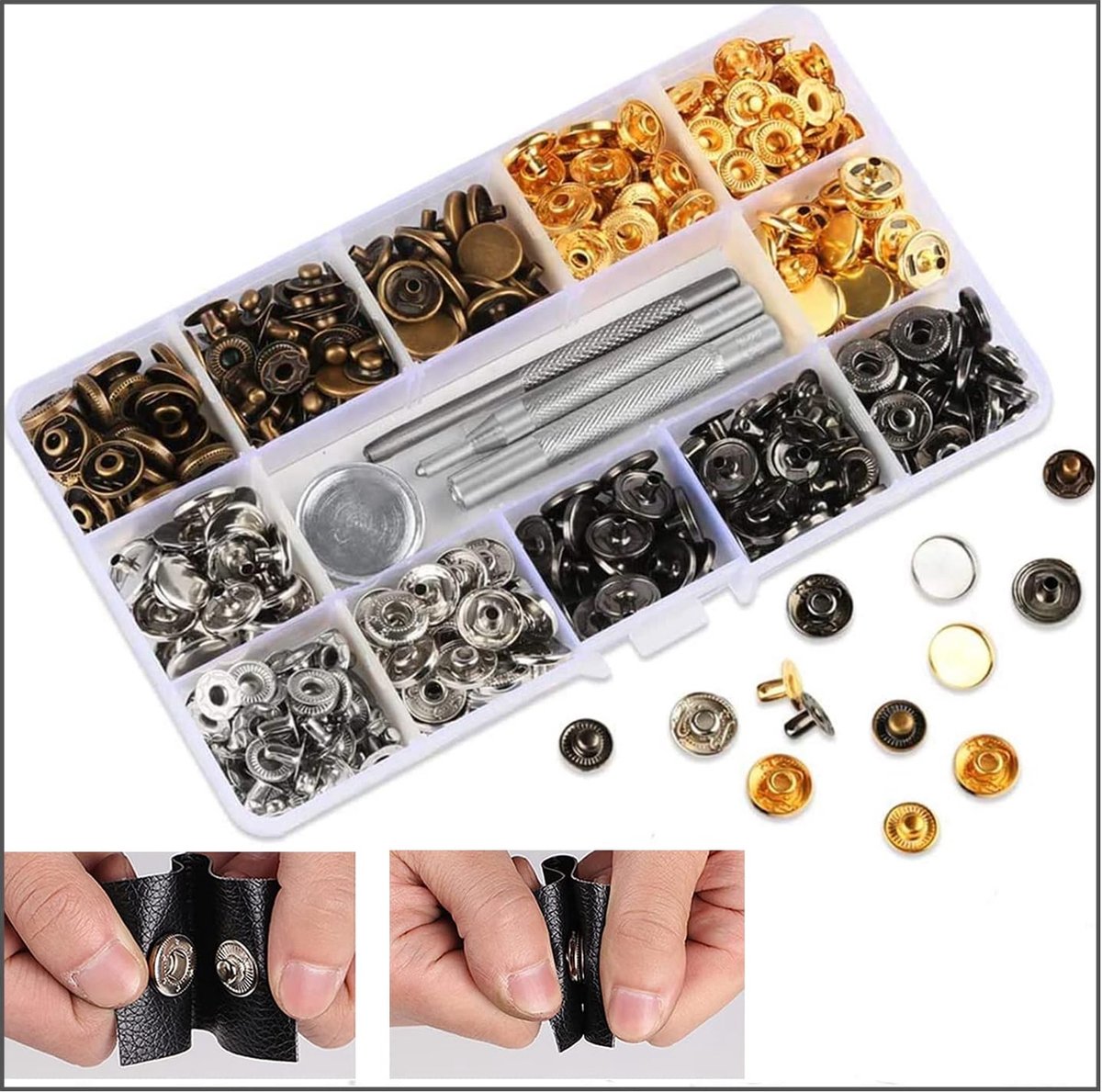 Metalen drukknop, leren drukknopen, drukknopset, metaal, metalen ...