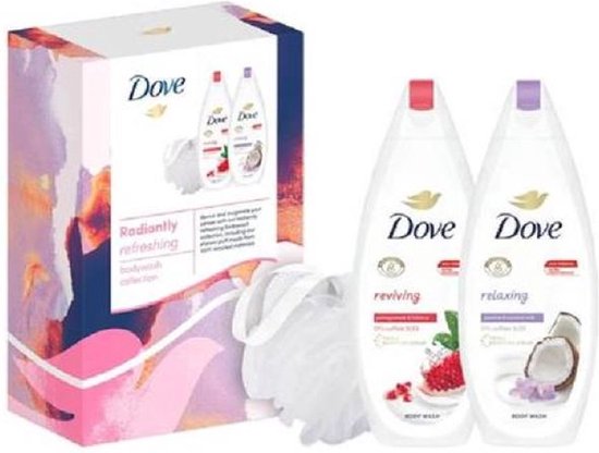 Geschenk Dove Radiantly Refreshing 2x Douchegel 225 ml & Puff - Voordeelverpakking... | bol