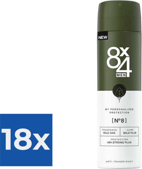 8x4 Deodorant Spray No 8 Wild Oak 150 ml - Voordeelverpakking 18 stuks | bol