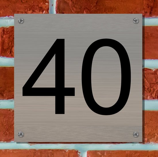 Huisnummerbord RVS Deluxe - Nummer 40 - 12 x 12 cm - incl. set voor ...