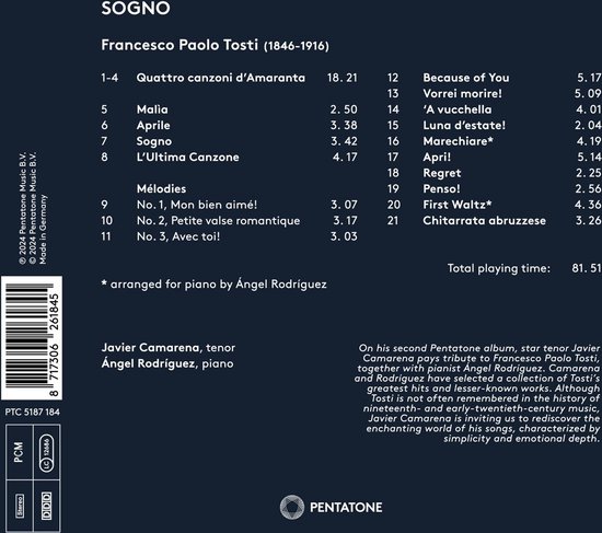 Angel Rodriguez, Javier Camarena - Sogno: Tosti Songs (CD), Javier ...