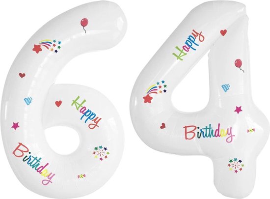 Folie Ballonnen Cijfers 64 Jaar Happy Birthday Verjaardag Versiering ...