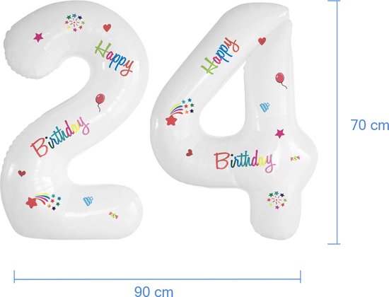 Folie Ballonnen Cijfers 24 Jaar Happy Birthday Verjaardag Versiering ...