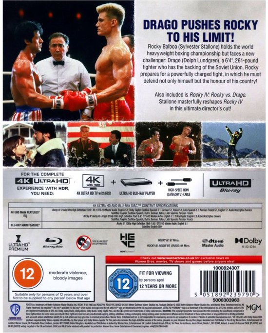 Rocky IV 4K Blu-Ray - Met Drago - Wereldkampioen boksen | bol