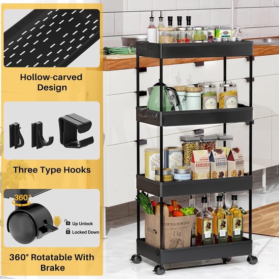 multifunctionele trolley met wieltjes voor keuken, kantoor, badkamer ...