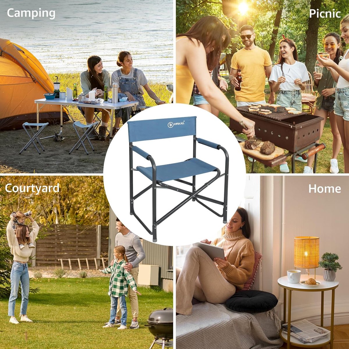 Homecall steel folding camping chair with backrest - (blue) | bol