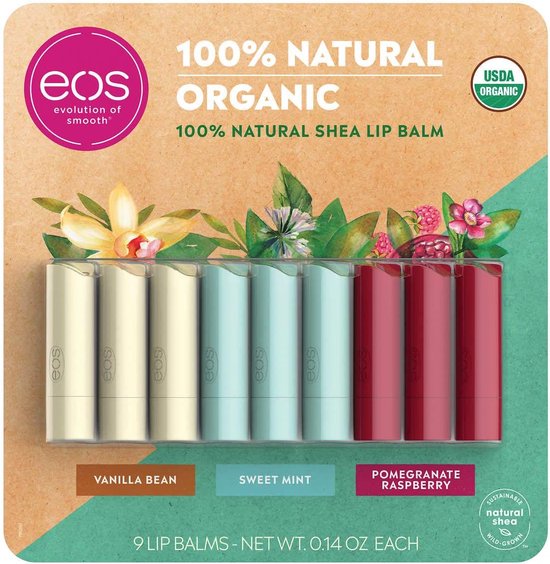 EOS Organic Lip Balm Care Collection, 9 Pack - Giftset - Soft Shea Lip ...