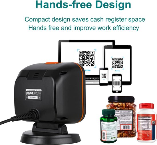 OBZ 1D 2D QR Desktop Barcode Scanner met groot scanvenster | bol
