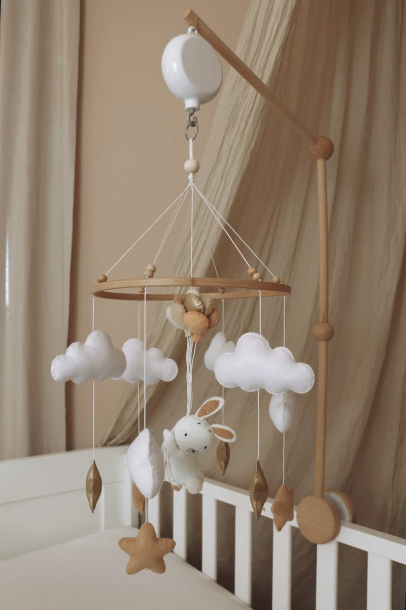 Complete set konijn muziekmobiel (Mobiel + Arm + Box) - muziek mobiel ...