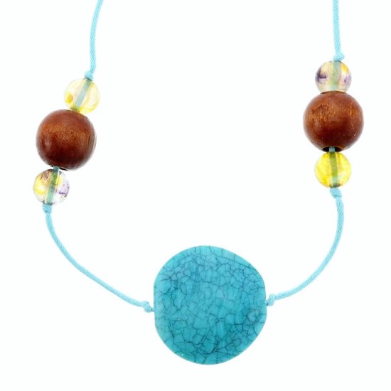 Behave Lange turquoise ketting van touw met diverse kralen | bol