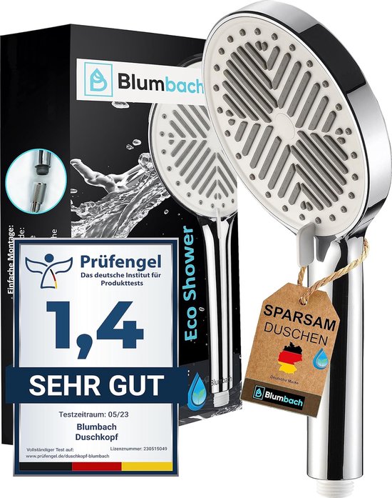 Douchekop, waterbesparend, spaardouchekop 6 liter/min, 3 straalsoorten ...