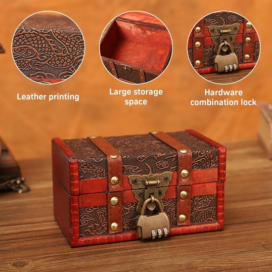 Vintage Wooden Treasure Chest, Treasure Chest with Combination Lock ...