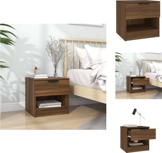 vidaXL Nachtkastje Bruineiken - Hout - 40 x 39 x 40 cm - Met lade en ...
