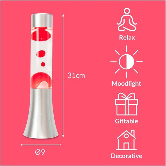 Lavalamp - Rood & Zilver - 31 cm - Lava Lamp - Lavalampen | bol