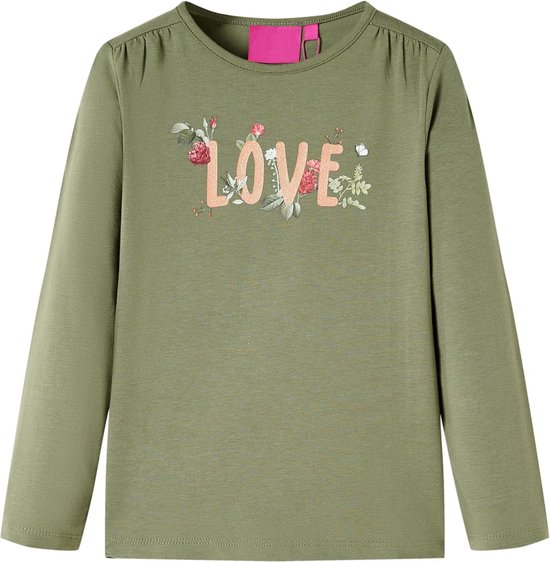vidaXL-Kindershirt-met-lange-mouwen-love-print-140-kakikleurig | bol.