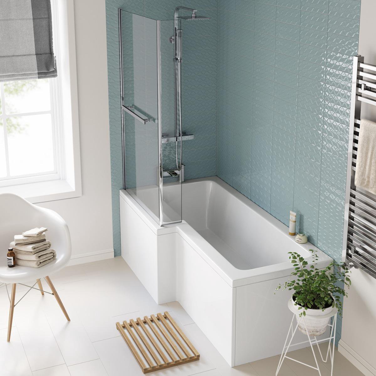 Enkelzijdig L-vormig Douchebad Links - 150 x 85 cm + Badwand 4 mm Glas ...