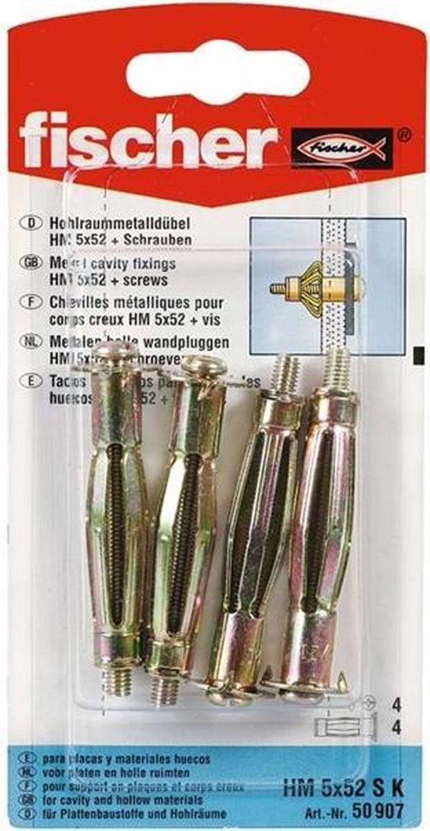 Fischer Hollewandplug HM 5 x 52 SK - 4 Stuks | bol.