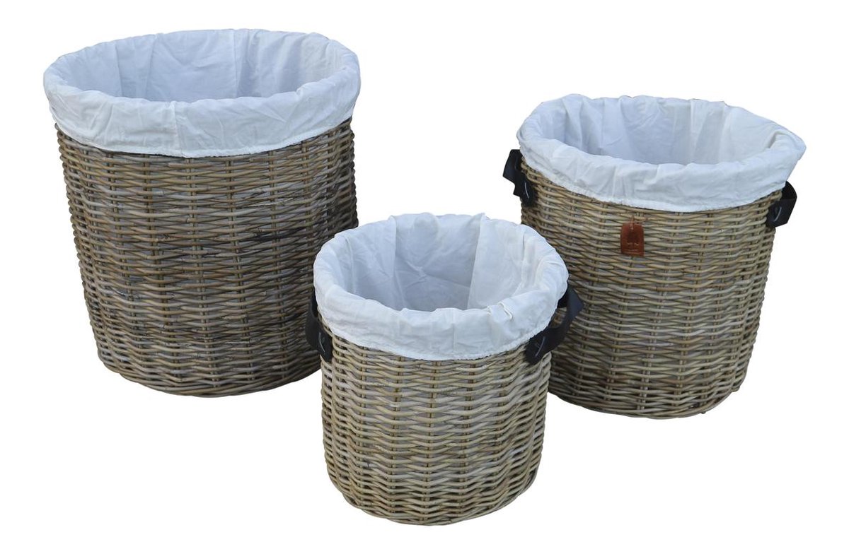 Wasmand - opbergmand riet rond met voering M | bol.com