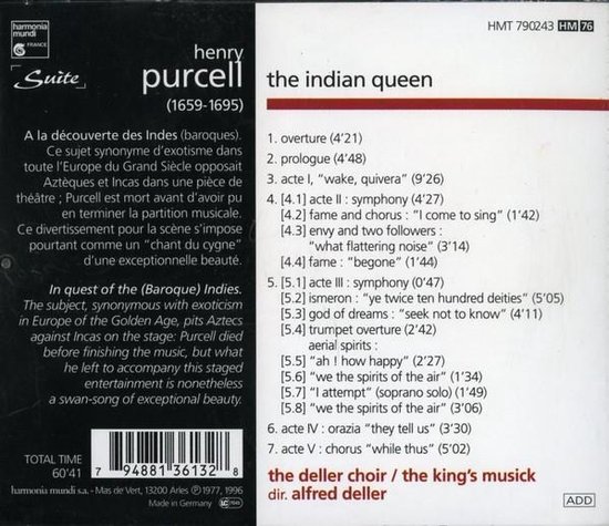 SUITE Purcell: The Indian Queen / Deller, Deller Consort, Alfred Deller | CD (album)... | bol