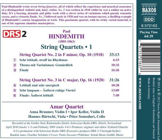 Hindemith: String Quartets 1, Amar Quartet | CD (album) | Muziek | bol.com