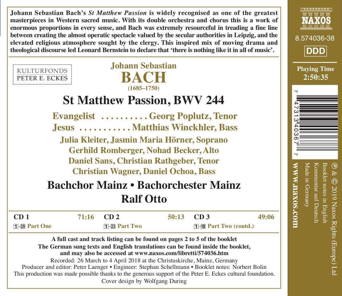 Johann Sebastian Bach: St. Matthew Passion / Matthaus-Passion, Matthias ...