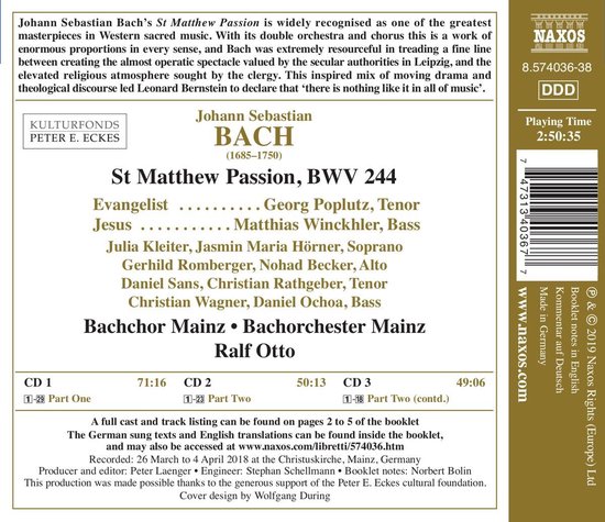 Johann Sebastian Bach: St. Matthew Passion / Matthaus-Passion, Matthias Winckhler | CD... | bol.com