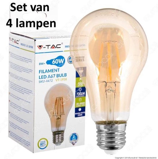 LED Kooldraadlamp Amber glas | ø = 67mm L = 123mm | 2200K Warm Wit | E27 8W vervangt... | bol.com