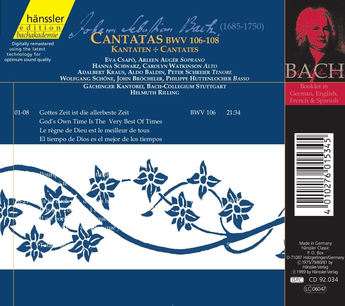 Bach-Ensemble, Helmuth Rilling - J.S. Bach: Cantatas Bwv 106-108 (CD ...