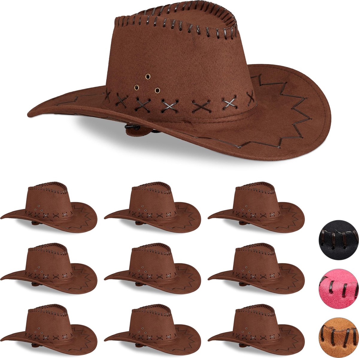 Relaxdays 10x Cowboyhoed donkerbruin - western hoed - carnavalshoed ...