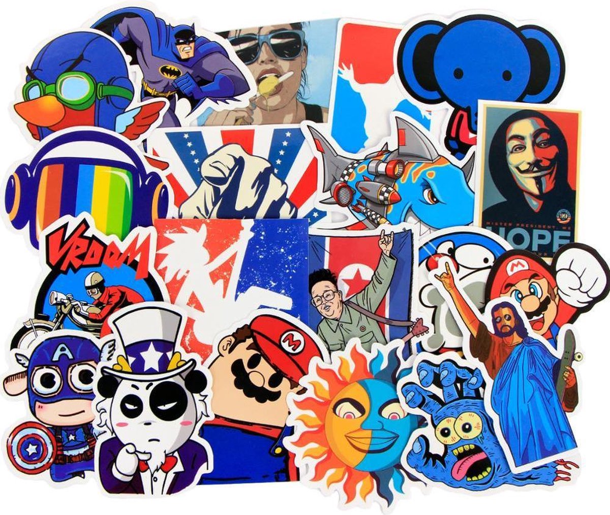 Random sticker mix met 50 blauwe stickers - oa Superhelden, Cartoons ...
