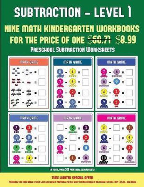 Preschool Subtraction Worksheets ((Kindergarten Subtraction/taking away ...