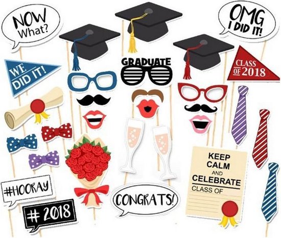 Photobooth party props set - Foto accessoires - Geslaagd - 30stuks ...