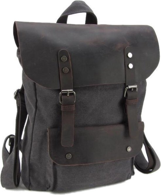 Luanzo Canvas Rugzak met Leer Milwaukee Donker grijs | bol