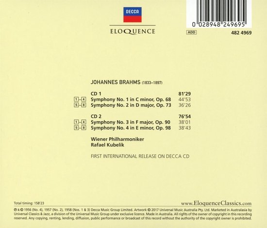 Brahms: Symphonies Nos. 1-4, Wiener Philharmoniker | CD (album) | Muziek | bol.com
