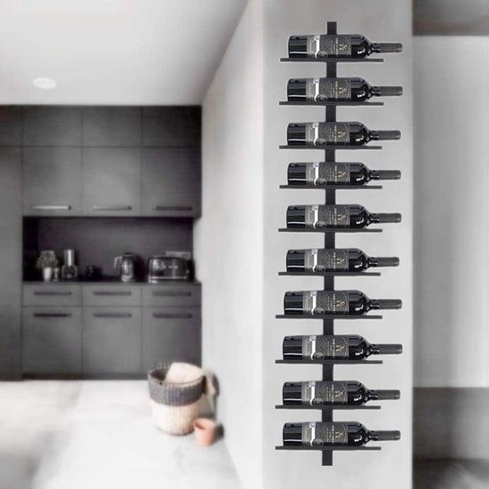 Zwart metalen flessenrek voor 10 flessen - wandmontage - stijlvol ...
